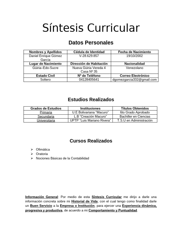 Curriculum Daniel | PDF