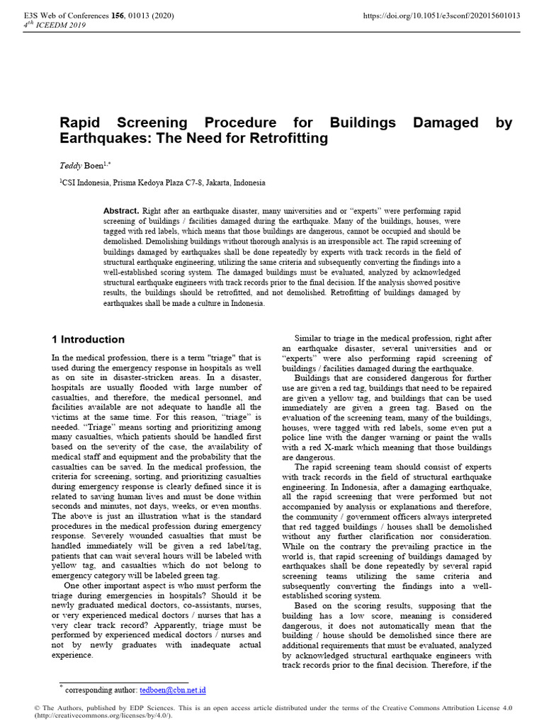 Earthquake Damage Screening and Retrofitting | PDF