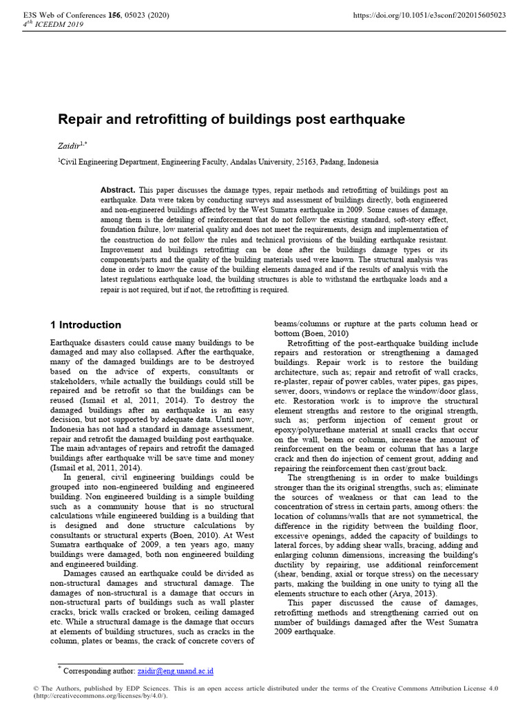 Post-Earthquake Building Repair Methods | PDF | Fracture | Brick