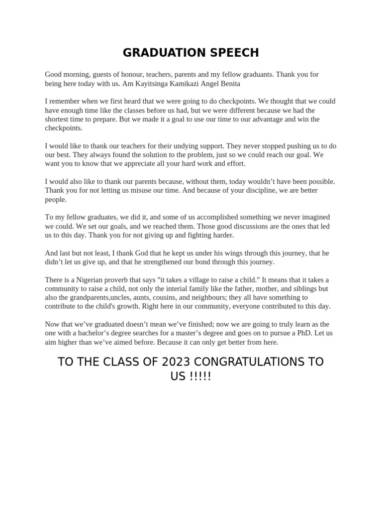Benita's Graduation Speech | PDF