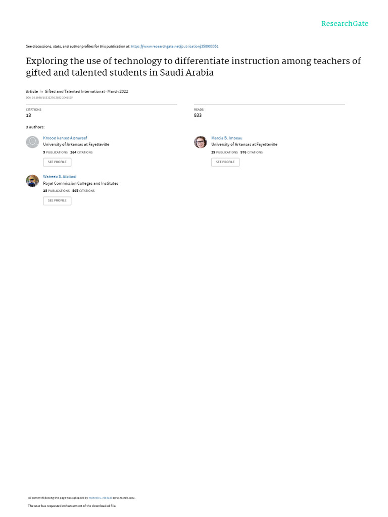 Exploring The Use of Technology To Differentiate Instruction Among Teachers of Gifted and ...