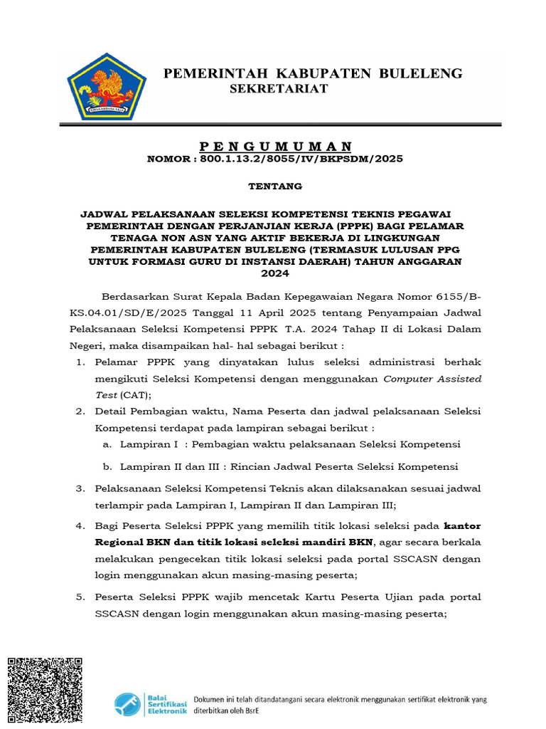 Jadwal Pelaksanaan Seleksi Kompetensi Teknis PPPK Tahap II Ta 2024 | PDF