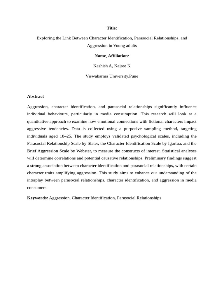 Abstract For VU Conference | PDF | Aggression | Empathy