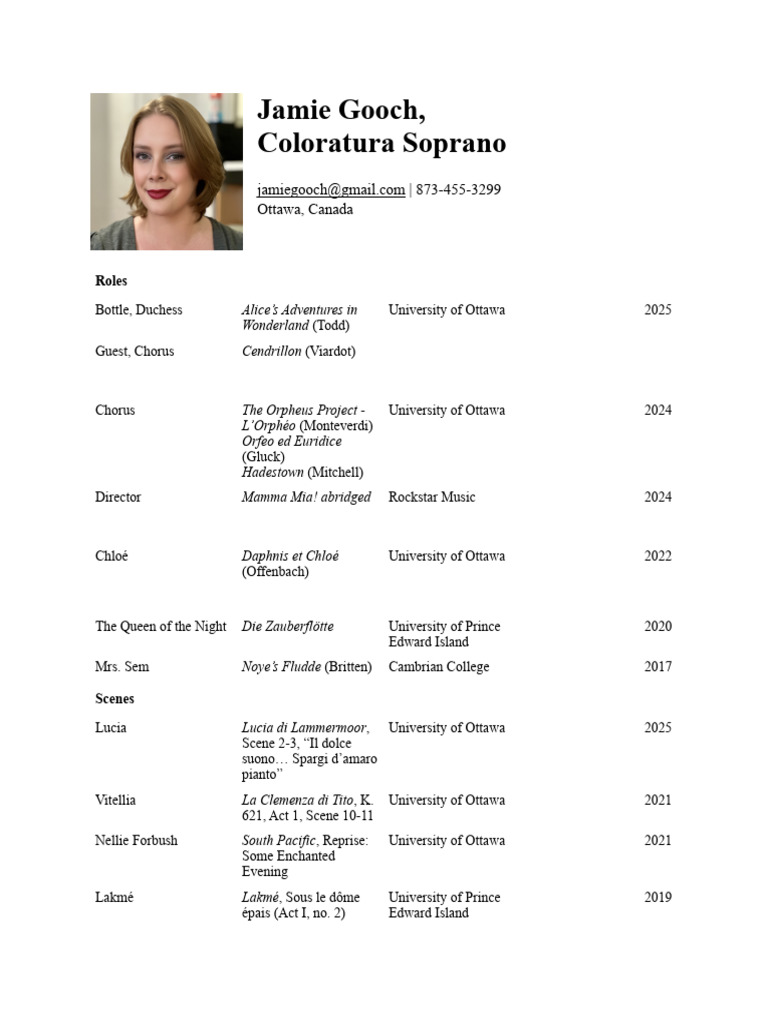 Performance Resume - Full and Complete | PDF | Vocal Music | Compositions