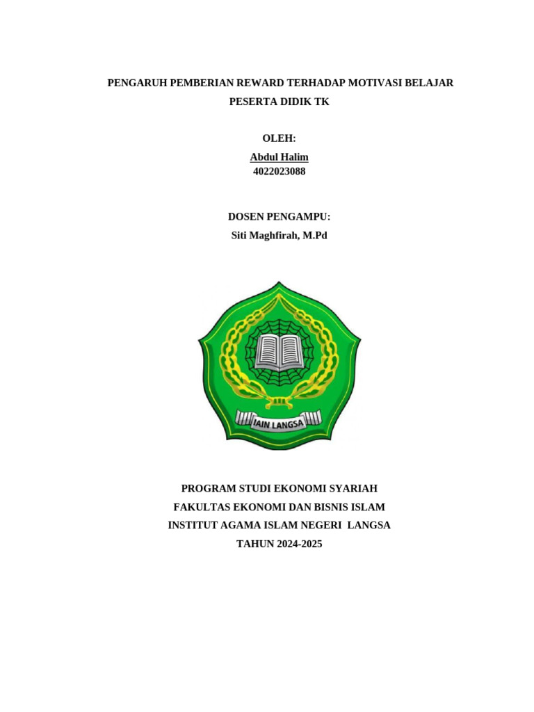 Pengaruh Pemberian Reward Terhadap Motivasi Belajar Peserta Didik TK | PDF