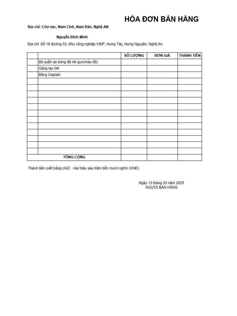 Hoa Don Ban Hang | PDF