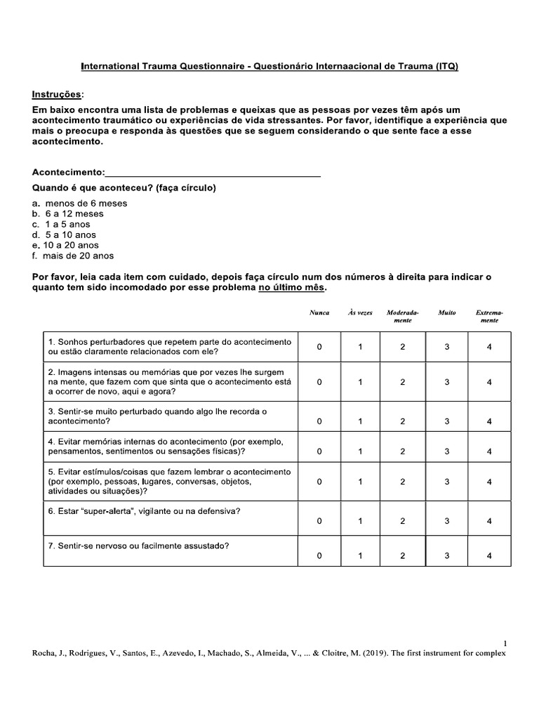 International Trauma Questionnaire - Portuguese Version-CORRIGIDO | PDF