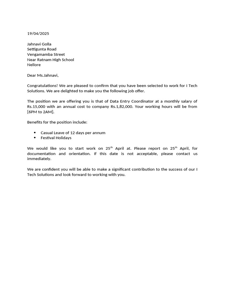 Offer Letter Format | PDF