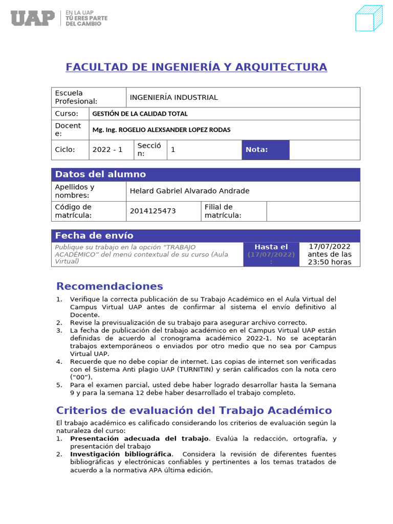 FTA-2020-2 - Gestión de La Calidad Total | PDF | Calidad (comercial ...
