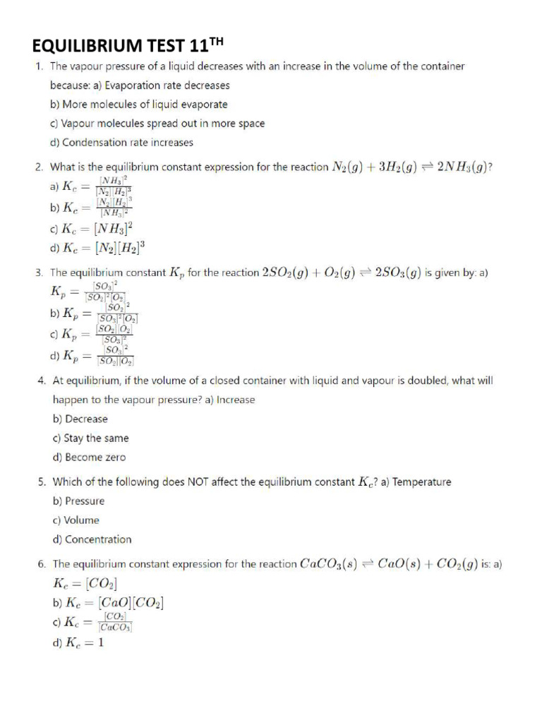 11th Grade Equilibrium Test Guide | PDF