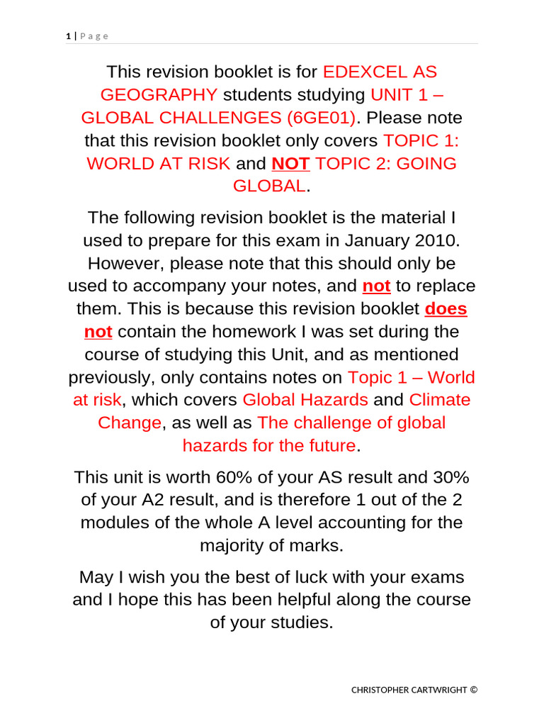 Edexcel As Geography Global Challenges | PDF | Natural Disasters ...