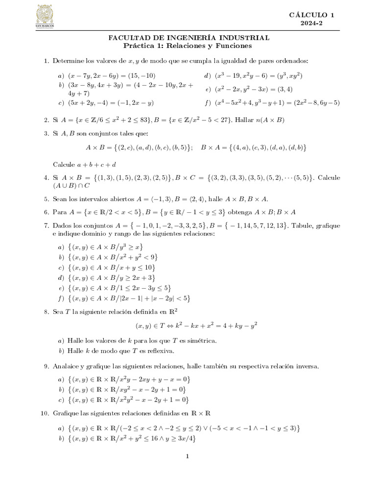 Prac1-Unmsm-Ingind-Cal1-Rel y Func-2025-1 | PDF