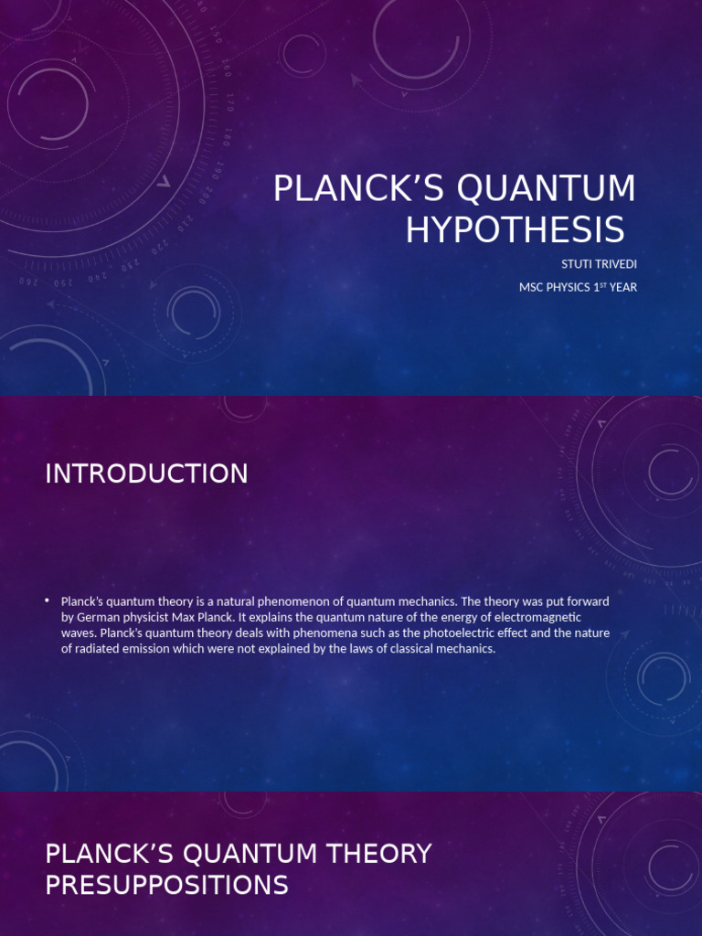 Stuti Plancks Hypothesis | PDF | Electromagnetic Radiation | Quantum