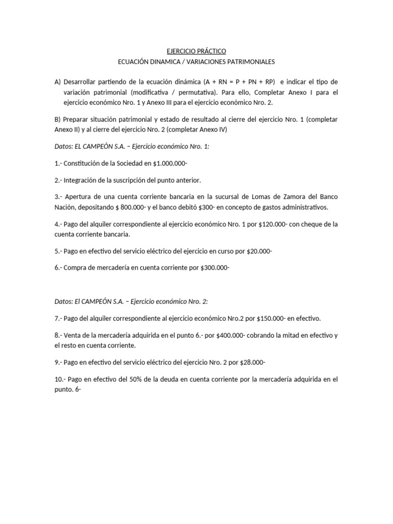 Variaciones Patrimoniales - Ejercicios y Solución | PDF | Bancos | Cheque