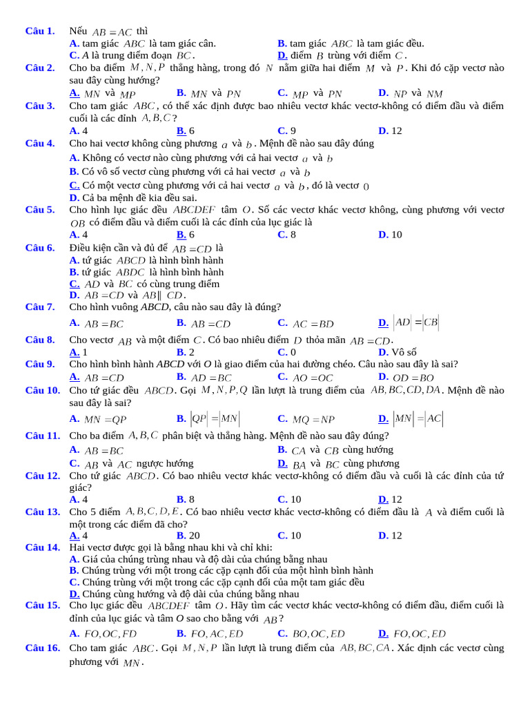 Kttx2 Toán 10 - Vectơ | PDF