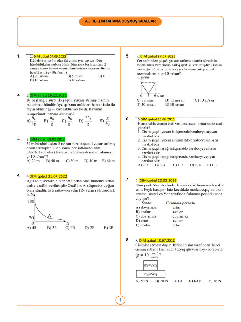 Ağirliq i̇mtahana Düşmüş Suallar | PDF