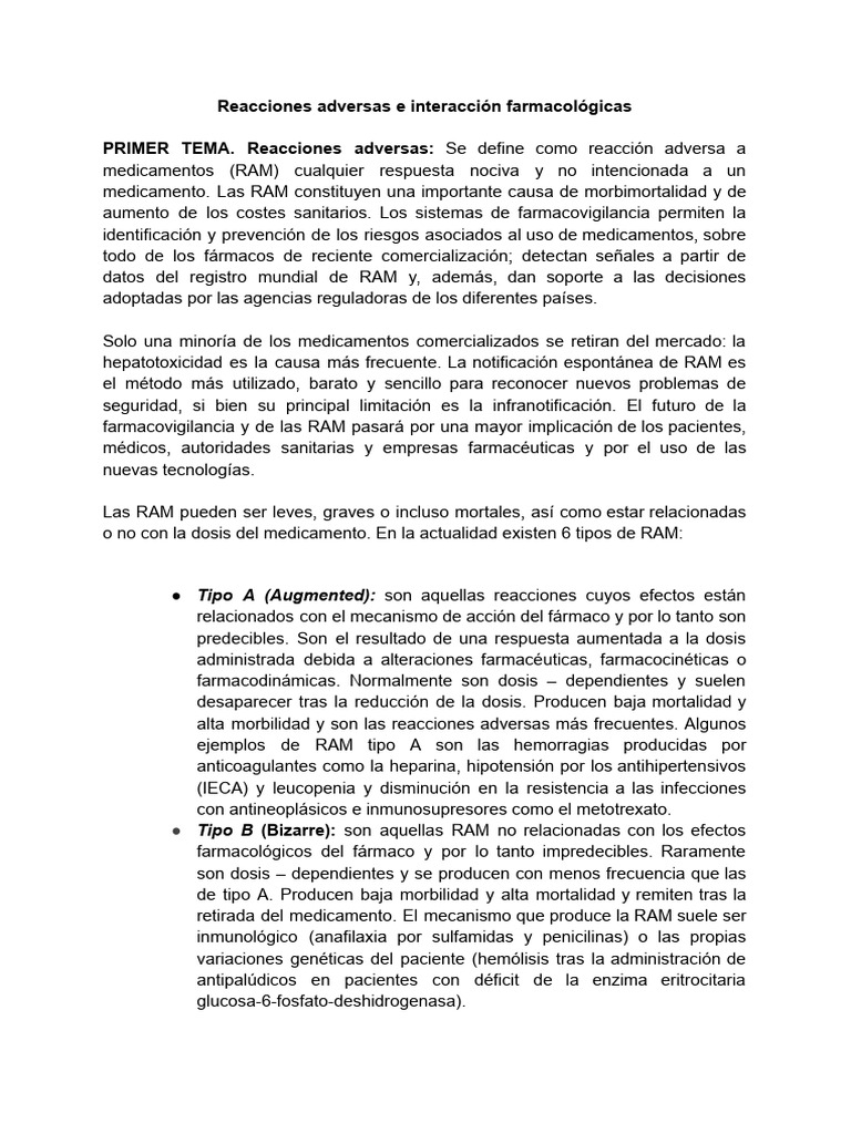 Reacciones Adversas e Interacción Farmacológicas | PDF | Farmacocinética | Medicamentos con receta