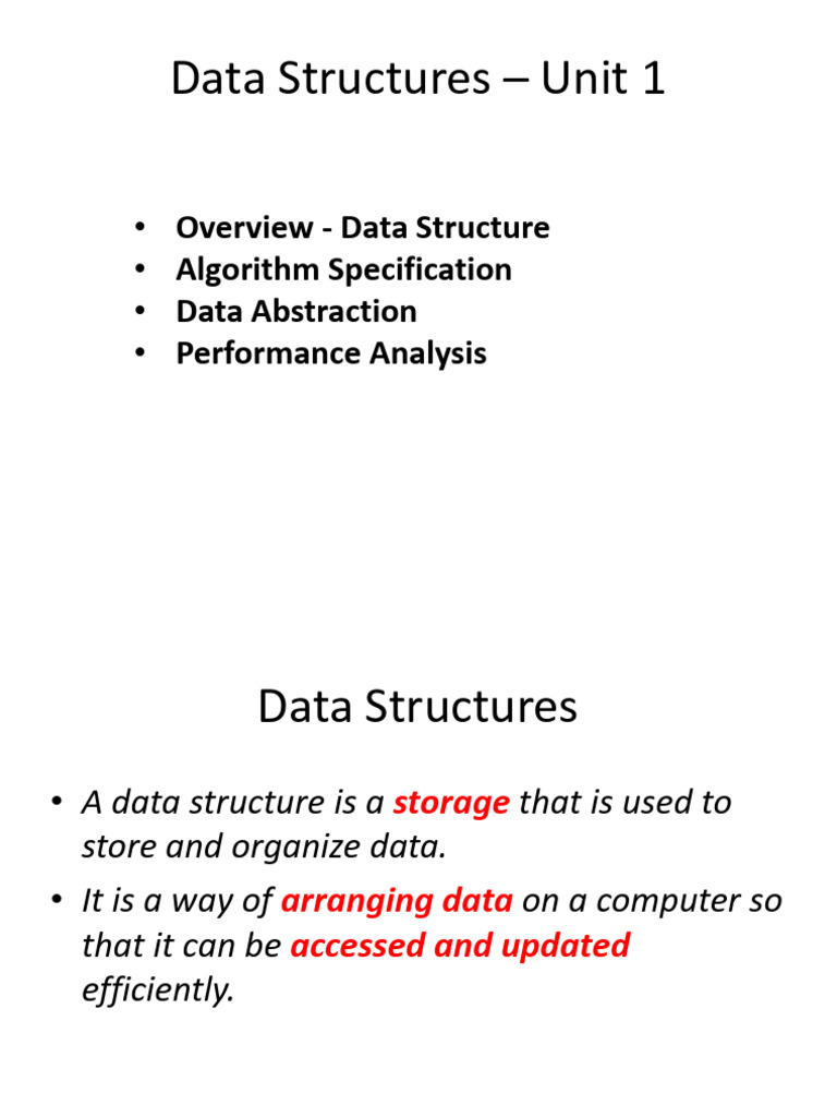 UNIT 1 - DATA STRUCTURES (1) | PDF | Algorithms | Theoretical Computer Science