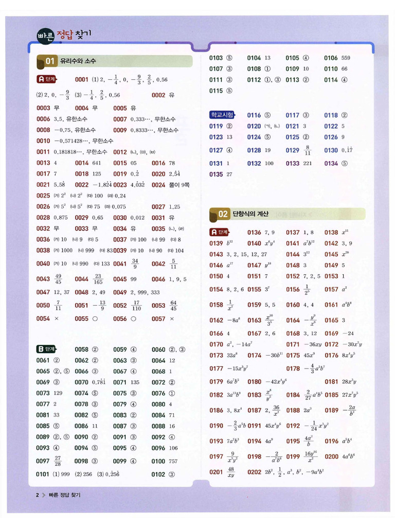 라이트쎈 중등 수학 2-1 답지 | PDF