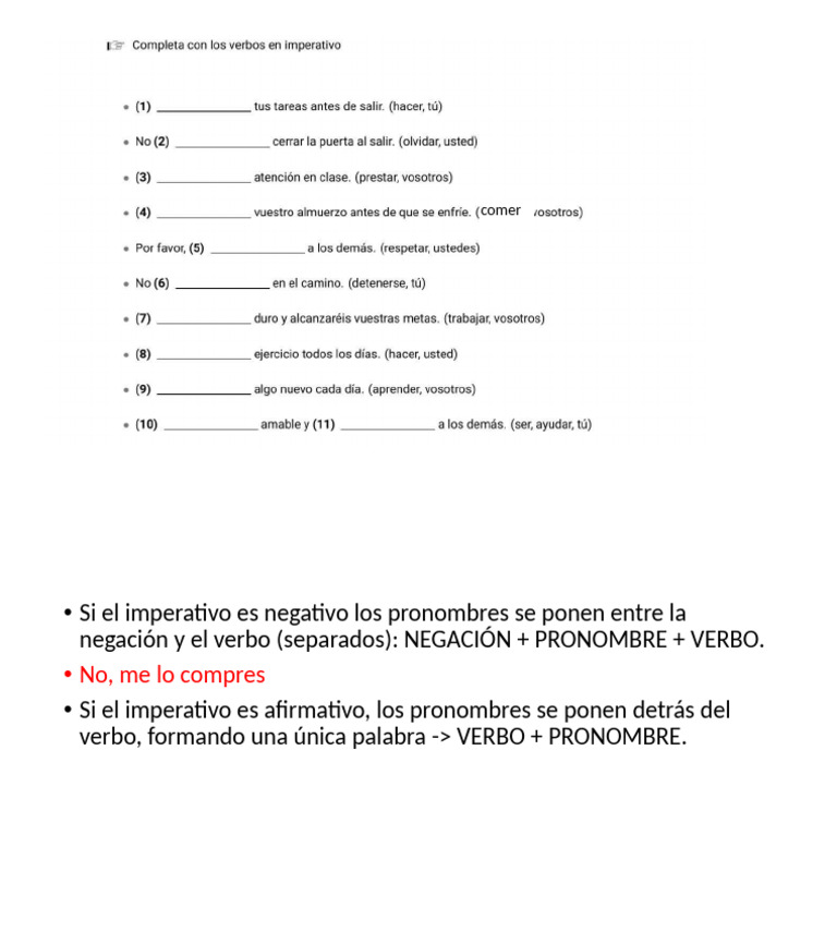 Pronombres Imperativo | PDF