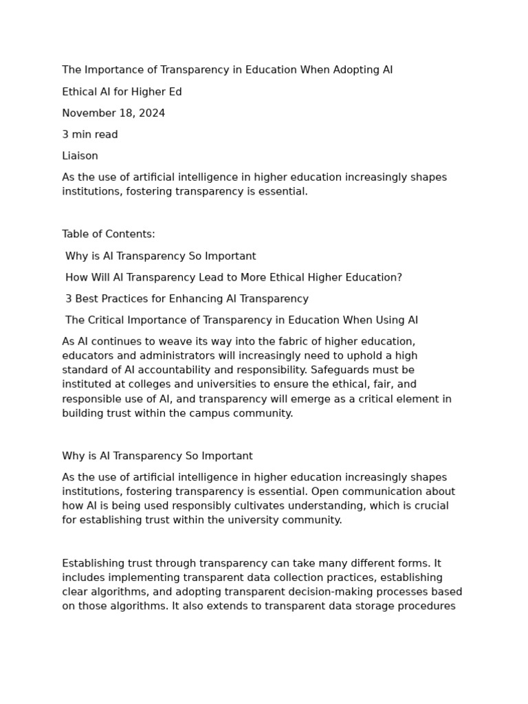 AI Transparency in Higher Education | PDF | Artificial Intelligence ...