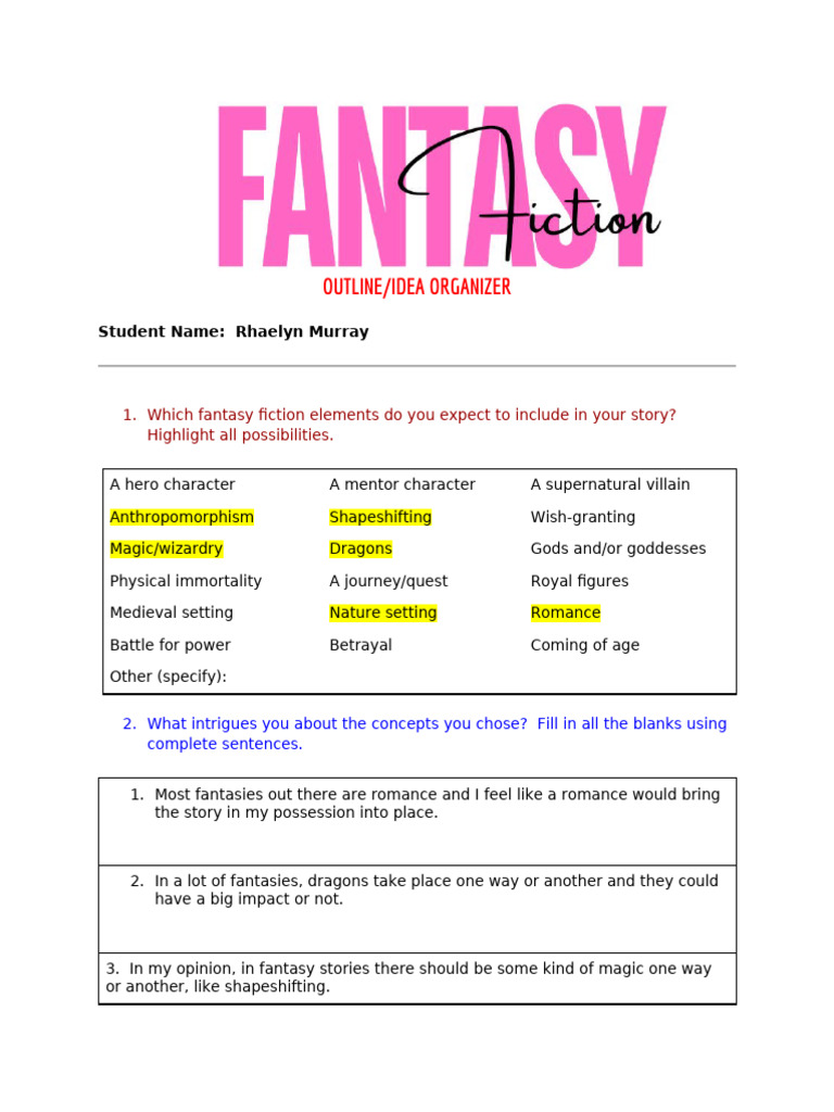 Fantasy Story Organizer | PDF | Magician (Fantasy) | Fantasy