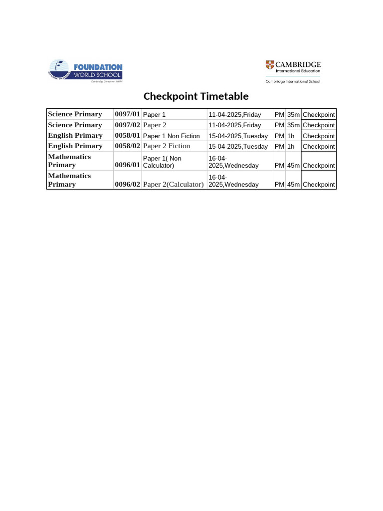 Checkpoint Timetable | PDF