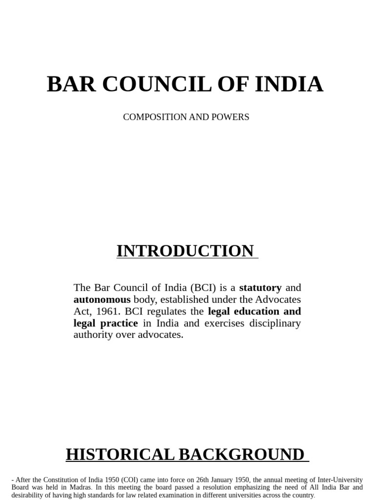 Overview of Bar Council of India | PDF | Advocate | Public Law