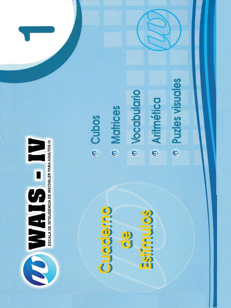 WAIS IV. Cuaderno de Estiimulos 1.cubos, Matrices, Vocabulario ...