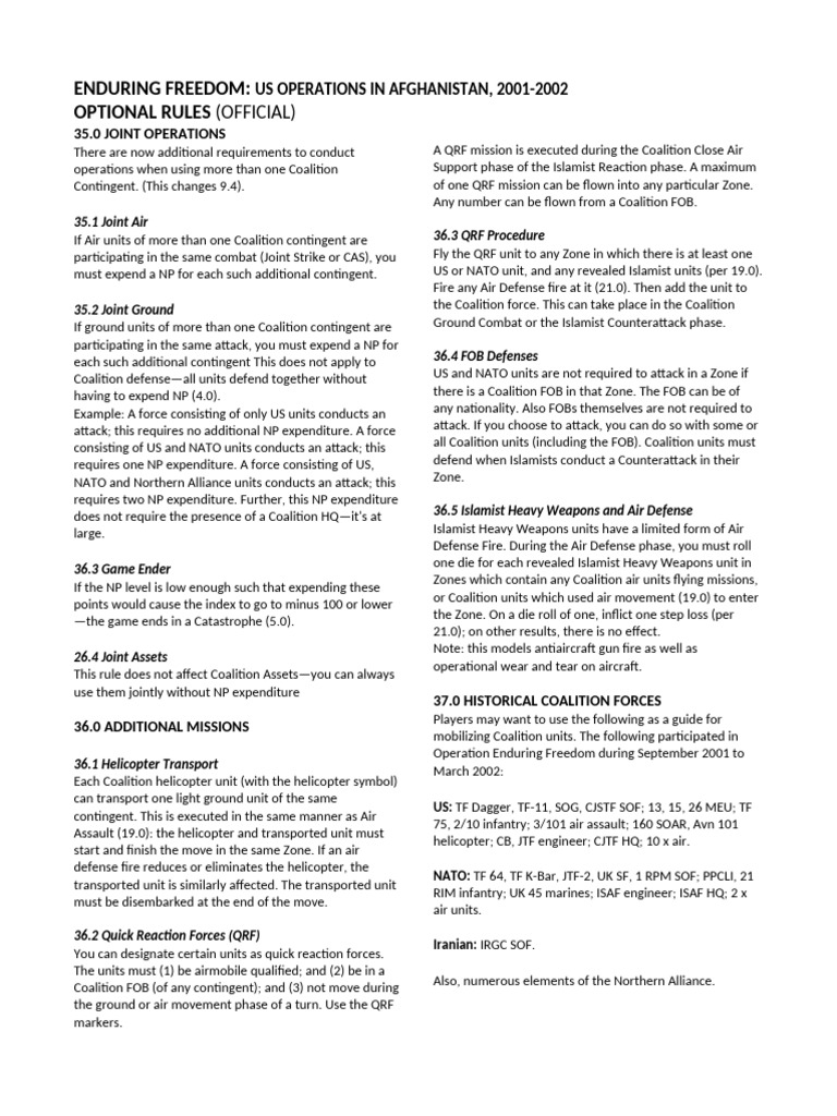 Enduring Freedom Optional Rules | PDF | Military Of The United States ...