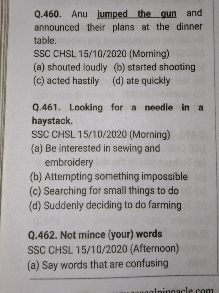 Idioms Phrases (460-479) Questions | PDF