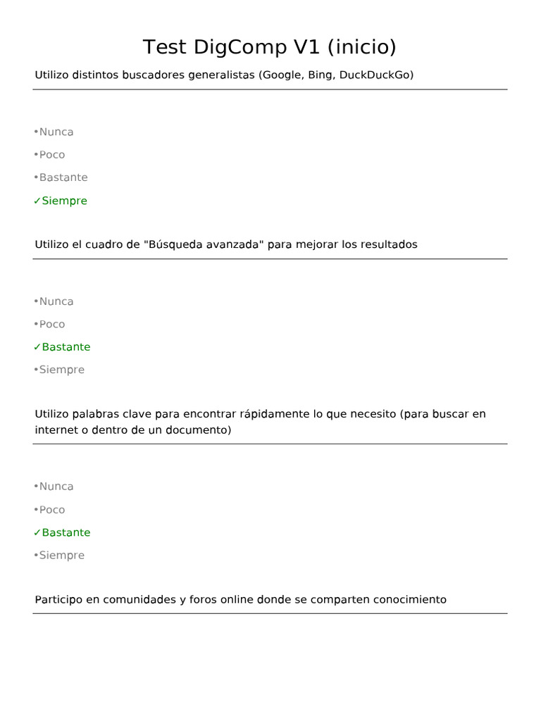PDF Result Test Digcomp | PDF | Internet | Conocimiento