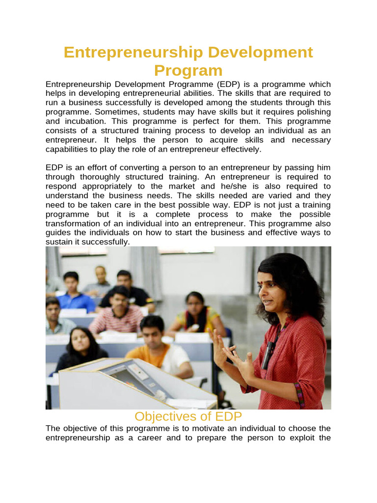 Objectives of Entrepreneurship Development | PDF | Entrepreneurship ...