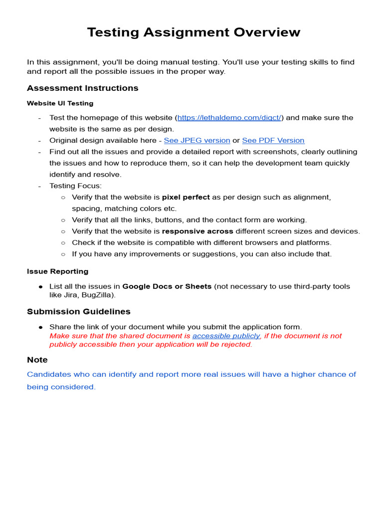 QA - Testing Assignment | PDF