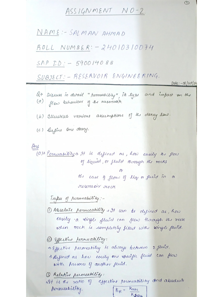 Assignment No - 2 Reservoir Engineering.. | PDF