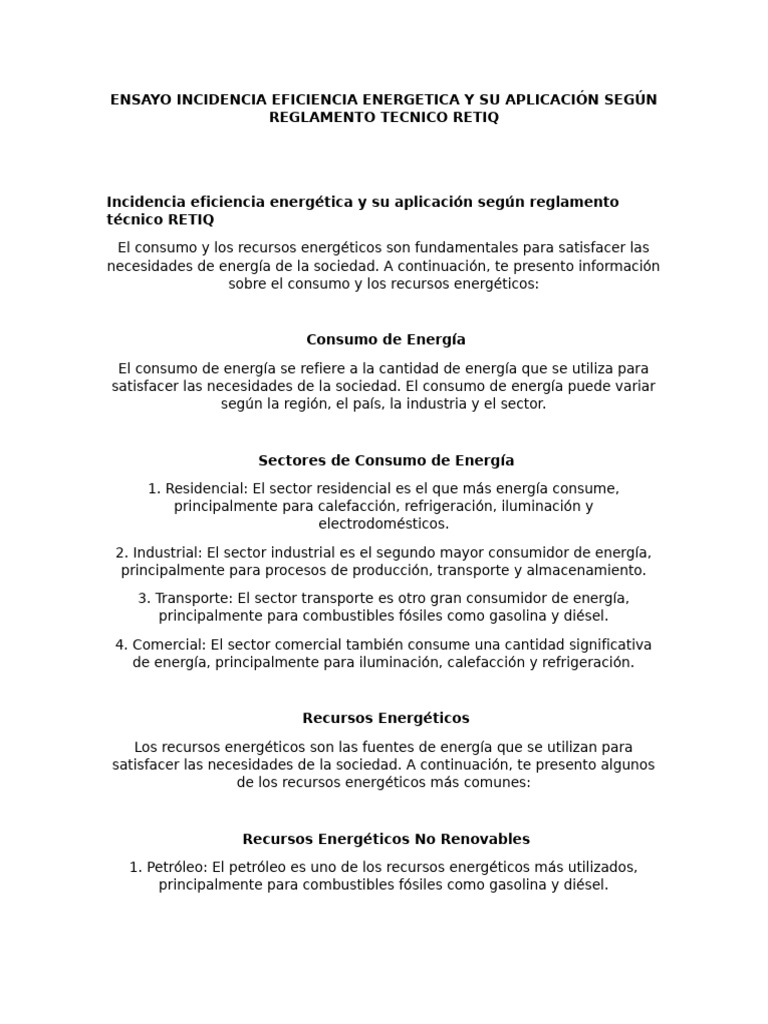 Ensayo Incidencia Eficiencia Energetica y Su Aplicación Según ...