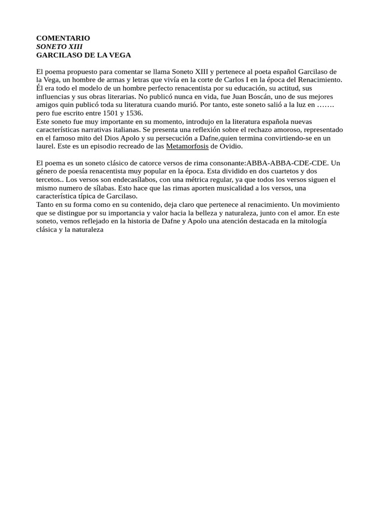 Análisis del Soneto XIII de Garcilaso | PDF
