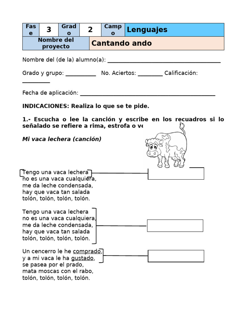 2do Grado Octubre - Examen 01 Cantando Ando (2024-2025) | PDF