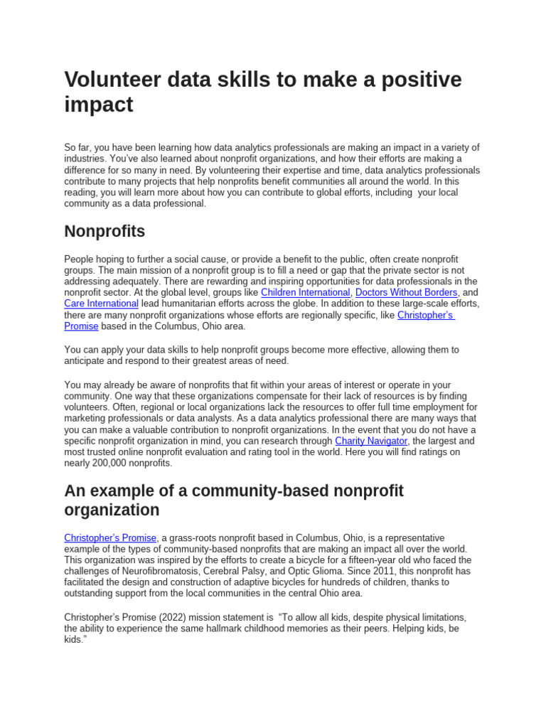 Volunteer Data Skills for Nonprofits | PDF | Nonprofit Organization ...