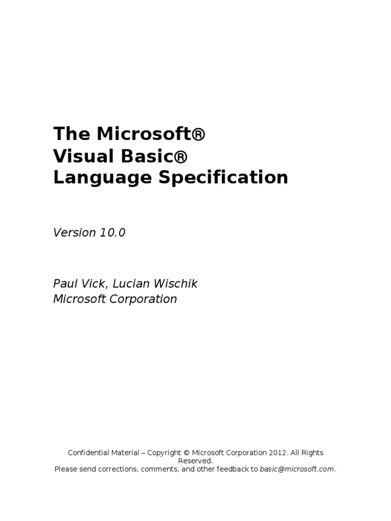 Visual Basic Language Specification 10.0 | PDF | Reserved Word | Data Type