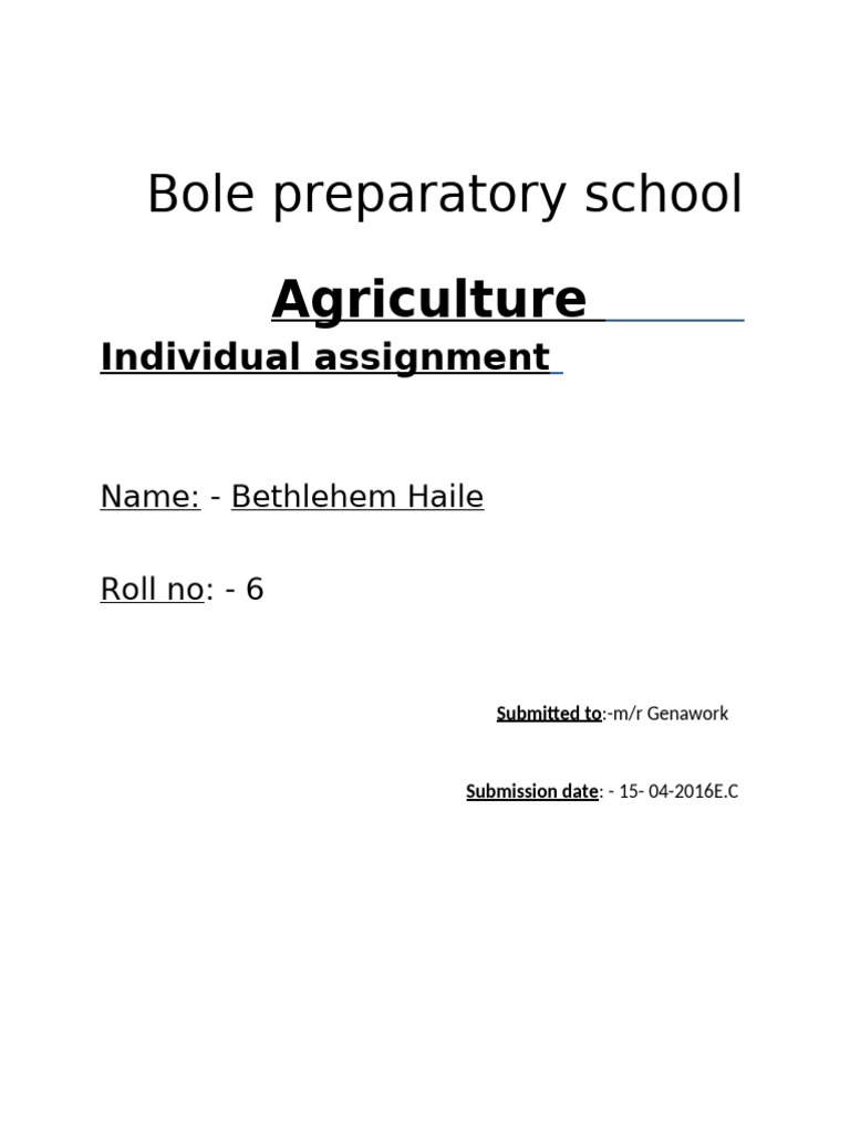 Agriculture Individual Assignment 123 | PDF | Soil | Avian Influenza
