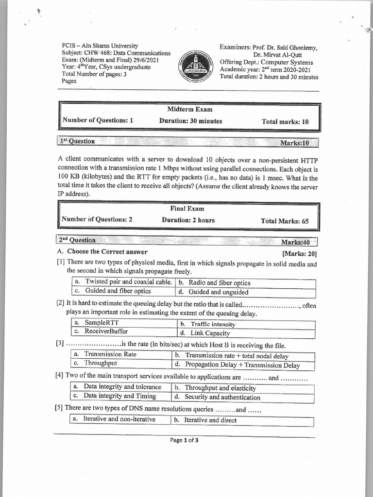 Data Communication Final 2021 | PDF