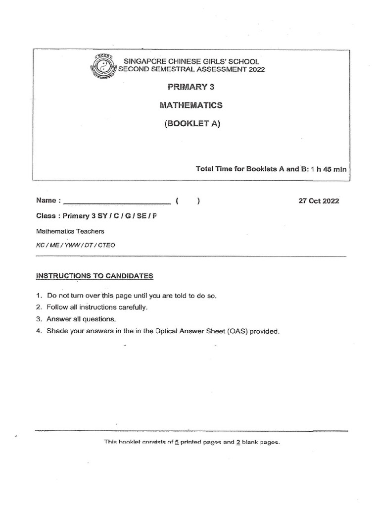 P3 Maths 2022 Scgs Sa2 Papers Pdf