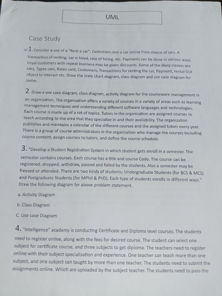 Uml Case Study Questions | PDF | Use Case | Unified Modeling Language