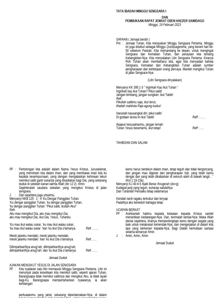 Tata Ibadah Minggu Sengsara I | PDF