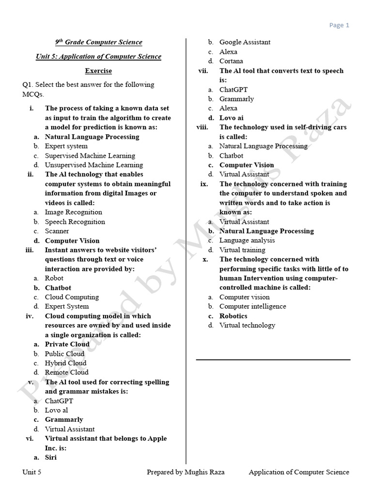 9th Computer Exercise Unit 5 | PDF | Artificial Intelligence ...
