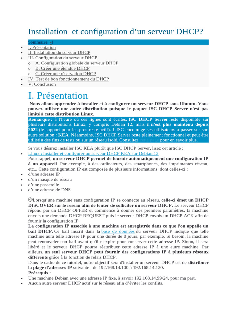 Installation et configuration dhcp | PDF | Adresse IP | Serveur (Informatique)