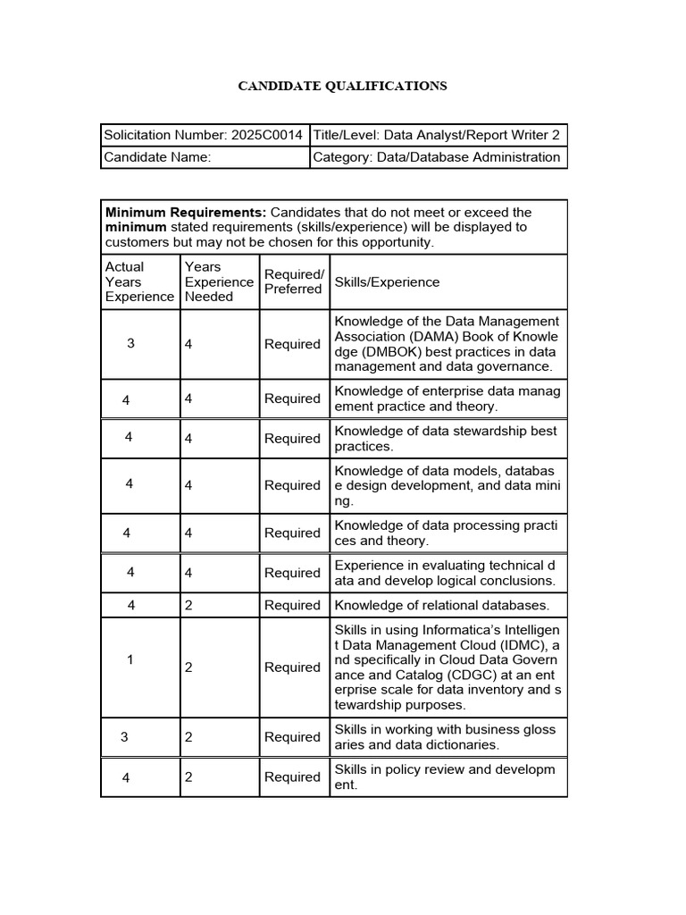 Data Analyst/Report Writer 2 Qualifications | PDF | Databases ...