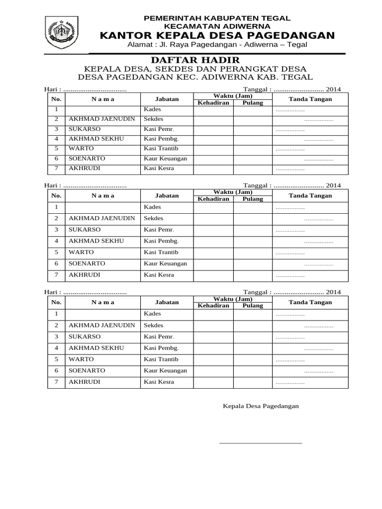 Absensi (Kades+Pamong) | PDF