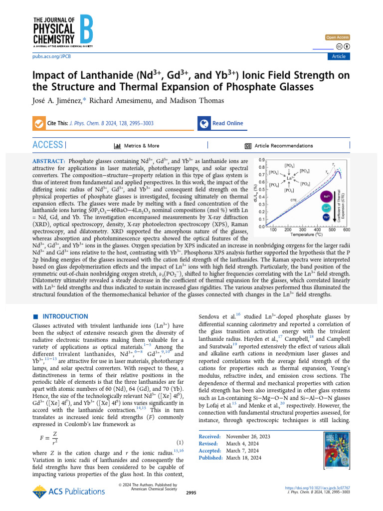 Jiménez Et Al 2024 Impact of Lanthanide (nd3 gd3 and Yb3) Ionic Field Strength On The Structure ...